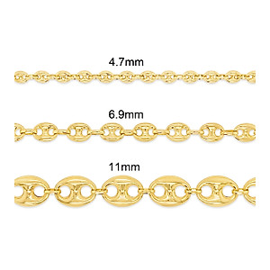 Olive & Chain 14k Gold Puffed Mariner Chain Bracelet for Men/Women, Gold, Hypoallergenic, Lobster Clasp Closure (11 mm, 8.5 Inch)