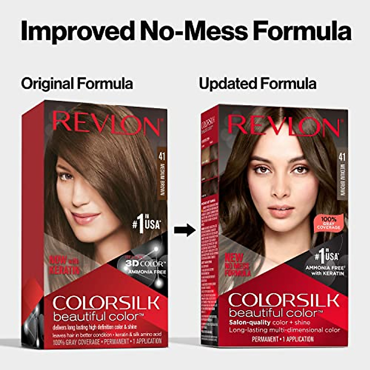 Revlon Permanent Hair Color, Permanent Hair Dye, Colorsilk with 100% Gray Coverage, Ammonia-Free, Keratin and Amino Acids, 40 Medium Ash Brown, 4.4 Oz (Pack of 1)