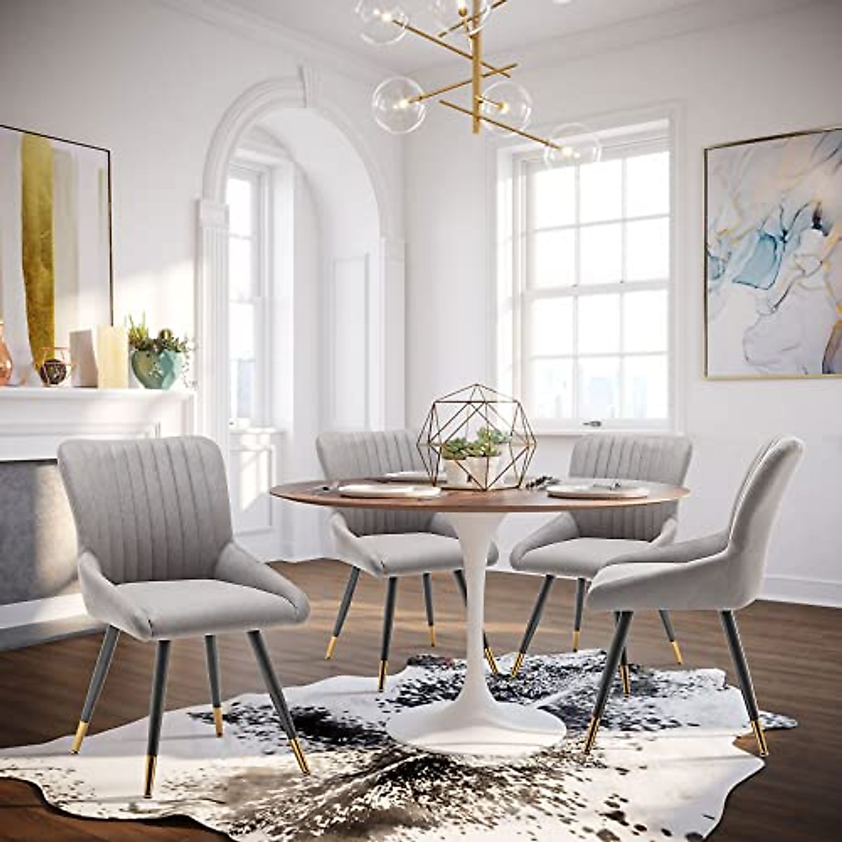 Alunaune Upholstered Dining Chairs Set of 2 Modern Kitchen Chairs Mid Century Accent Chair, Faux Suede Armless Leisure Chair Living Room Desk Side Chair-Grey