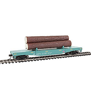 Walthers Trainline HO Scale Model Log Dump Car with 3 Logs - Union Pacific #14972 (Mow Scheme, Green, Yellow Conspicuity Marks)