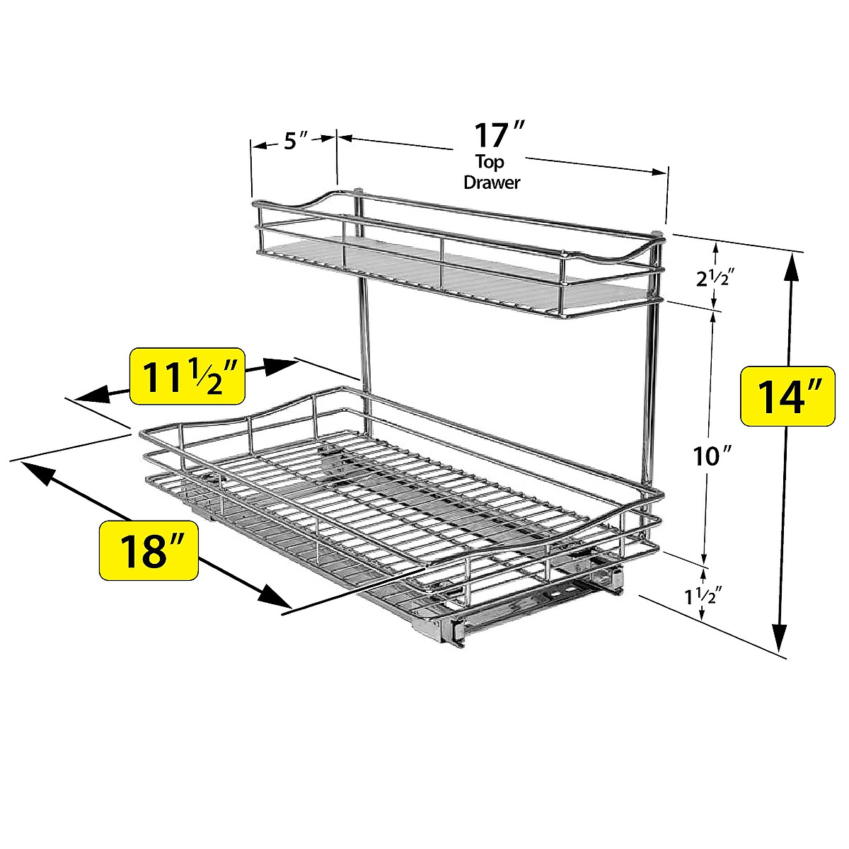 Lynk Professional® Slide Out Under Sink Cabinet Organizer - Sliding Storage for Inside Kitchen Cabinet or Under Sink - 11.5 in. wide x 18 inch deep - Chrome