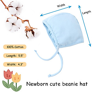 JANGANNSA Newborn Baby Hospital Hat Infant Set Head Cap Lovely Ears Belt Beanie 0-6Months (Blue+Gray+White,0-6Months)