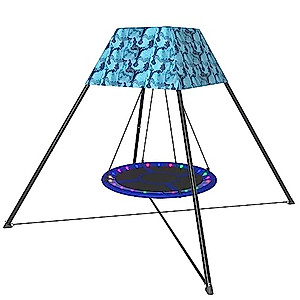 Outdoor Swing Set, Swing Stand with Tent & Swing, Trapezoidal Swing Set with Heavy Duty Galvanized Steel Frame & LED Strips for Boys Girls Teens Garden Backyard Playground