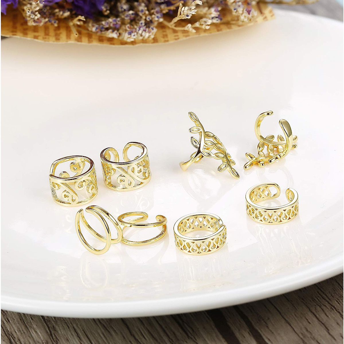 JOERICA 4 Pairs Silver Ear Cuff Earrings for Women Clip on Fake Lip Cartilage Tragus Helix Body Jewelry Set (C:Golden-tone)