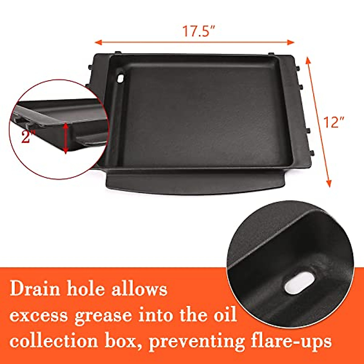 QuliMetal Cast Iron 7658 Grill Griddle for Weber Spirit 200, Spirit 300, Spirit II 200, Spirit II 300, Spirit E210, E310, Genesis Silver/Gold B/C, Genesis 1000-5000, Replace for Weber 7597 Griddle