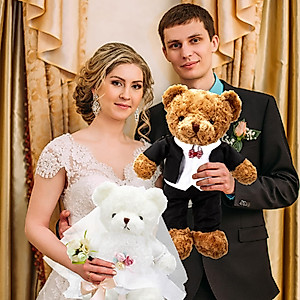 Civaner 2 Sets of Bear Clothes Bear Outfits of Groom's Tuxedo Suit and Bridal Dress Set, The Bear is Not Included, Fit 14-16 Inch Bears, Bear Clothes