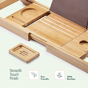 Luxurious Bamboo Bathtub Tray for Tub - Expandable Bath Tray for Bathtub Accessories, Seats One or Two People - Durable Bathtub Caddy Holds Tablet/Book, Phone, Wineglass