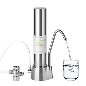FACHIOO Countertop Water Filter, NSF/ANSI 42&53 Certified,4-Stage Stainless Steel Faucet Water Filter for 8000 Gallons, Reduces Heavy Metals, Bad Odor and 99% Chlorine(1 Ceramic Filter Included)