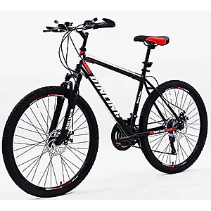 26 inch Mountain Bike, 21-Speed Mountain Bicycles, Comfort MTB with Front Suspension and Disc Brakes, Mens and Womens Commuting City Road Bike (Black Red)