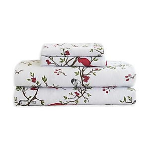 Elegant Comfort Soft 4-Piece 100% Turkish Cotton Flannel Sheet Set - Premium Quality, Deep Pocket Fitted Sheet, Ultra Soft, Cozy Warm Flannel Sheets - Twin, Cardinal