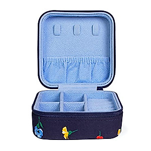 Kate Spade New York Navy Floral Travel Jewelry Case, Small Jewelry Box to Organize Rings, Necklaces, Earrings, Garden Toss