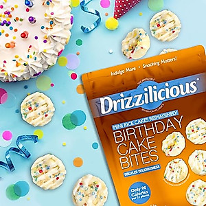 Drizzilicious Mini Rice Cakes Birthday Cake - Rice Crisps, Healthy Snack for Adults and Kids, Flavored Rice Cakes, Vegan, Gluten Free, Allergen Free, Only 90 Calories Per Serving - 4 oz (Pack of 2)