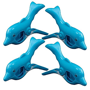 4 Pieces Towel Clips for Chairs Cruise Beach Towel Clips Beach Chair Clips Dolphin Flamingo Whale Watermelon (4 Pieces)