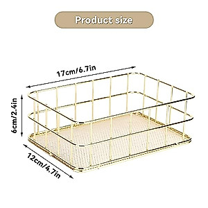 Desktop Metal Storage Basket, Gold Grid Storage Tray Net Basket Storage Bins Fruit Basket Home Decoration Ornaments(S)