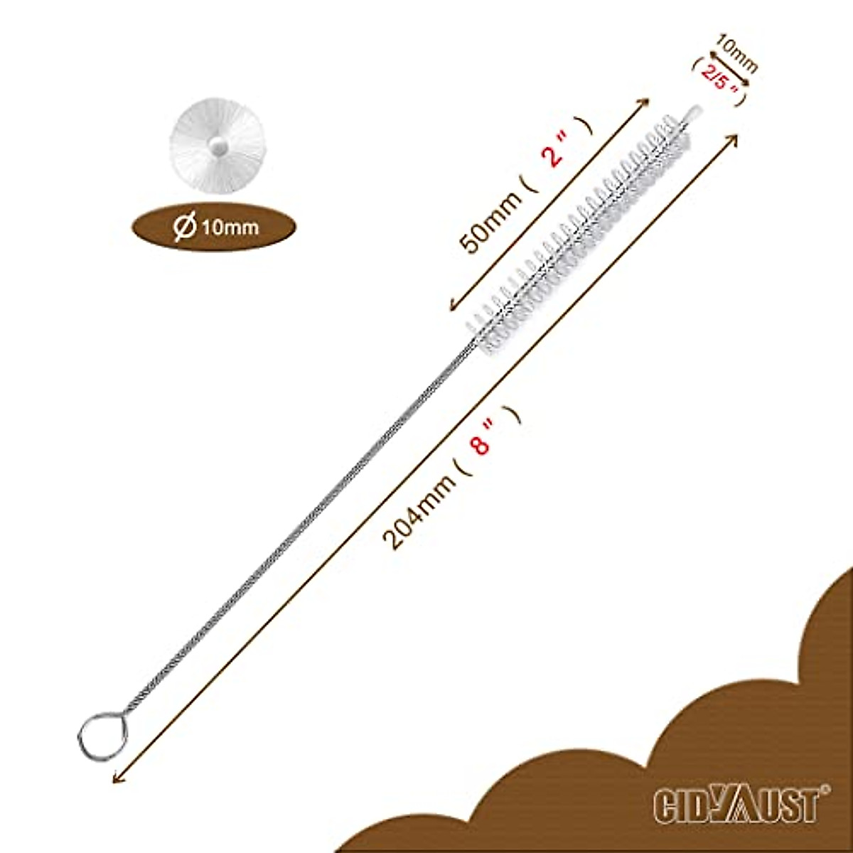 Straw Cleaner Brush Extend 8 inch, Extra Wide 10mm diam Straw Brush, Pipe Cleaners for Water Bottle, Sippy Cup, Baby Bottles, Drinking Straw Cleaning Brush Set 10 Pack