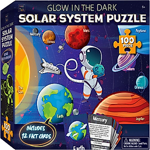 Hapinest 100 Piece Glow-in-The-Dark Solar System Jigsaw Puzzle for Kids Boys and Girls Gifts Ages 5 6 7 8 9 10 11 12 Years Old and Up