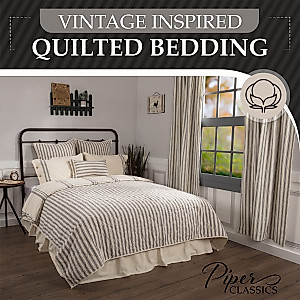 Piper Classics Market Place Gray Queen Quilt, 100% Cotton with Gray Ticking, Hand Quilted Grain Sack Bed Spread Bedding for Boho, Shabby Chic and Rustic Farmhouse Decor (90”x90”) …