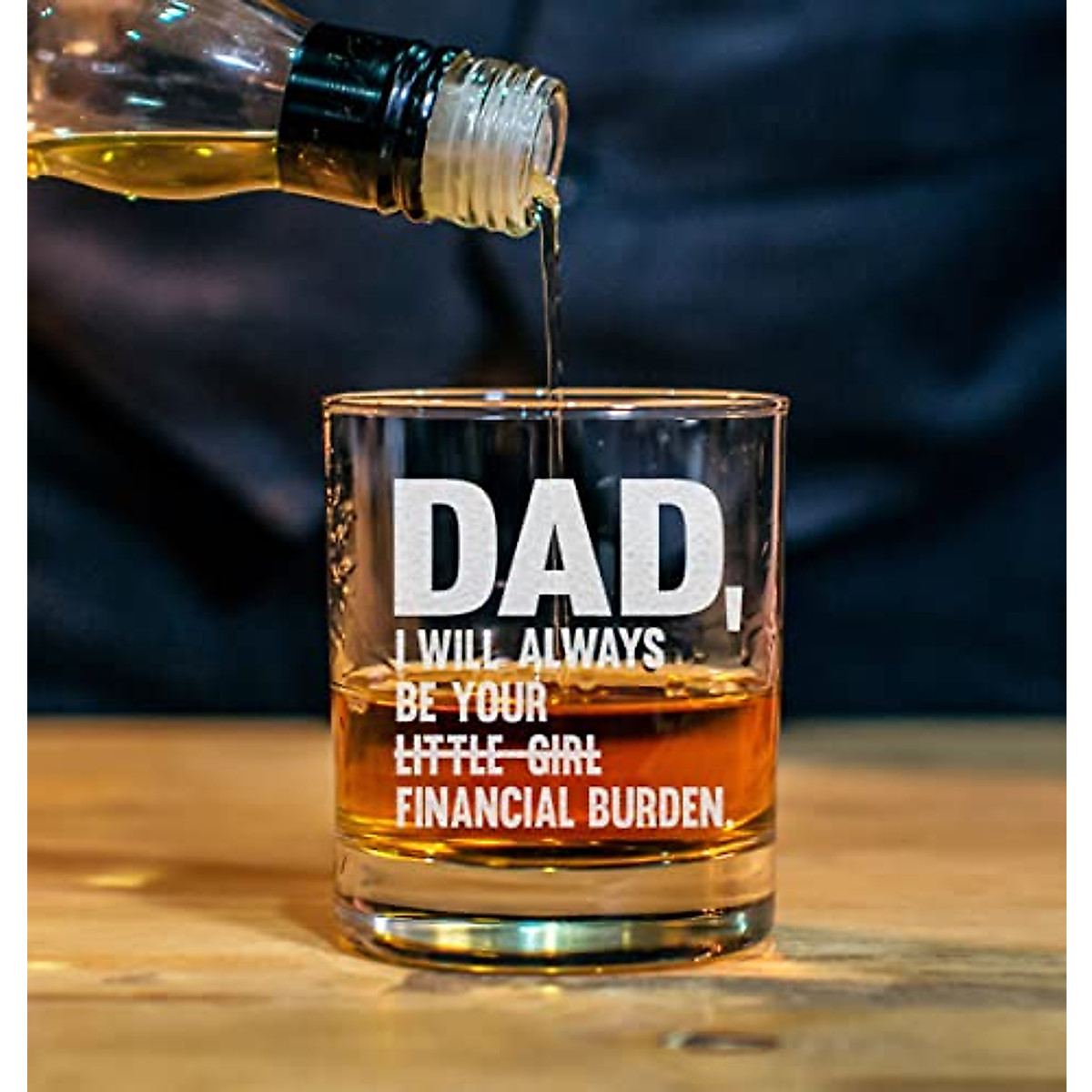 CARVELITA Dad I Will Always Be Your Little Girl Financial Burden 11oz Engraved Whiskey Glasses - Dad Gifts From Daughters, Funny Dad Glasses, Financial Burden Dad Mug, Dad Favorite Child