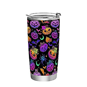 Jihqo Halloween Pumpkin Purple Tumbler with Lid and Straw, Insulated Stainless Steel Tumbler Cup, Double Walled Travel Coffee Mug Thermal Vacuum Cups for Hot & Cold Drinks 20oz