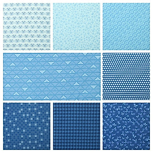 Chuanshui 8 PCS 21.6 x 18.5 inches (55 x 47 CM) 100% Cotton Craft Fabric Bundle for Patchwork 8 Different Pattern Pre-Cut Quilting Fabric Fat Quarter Square for DIY Craft Sewing (Blue Pattern)