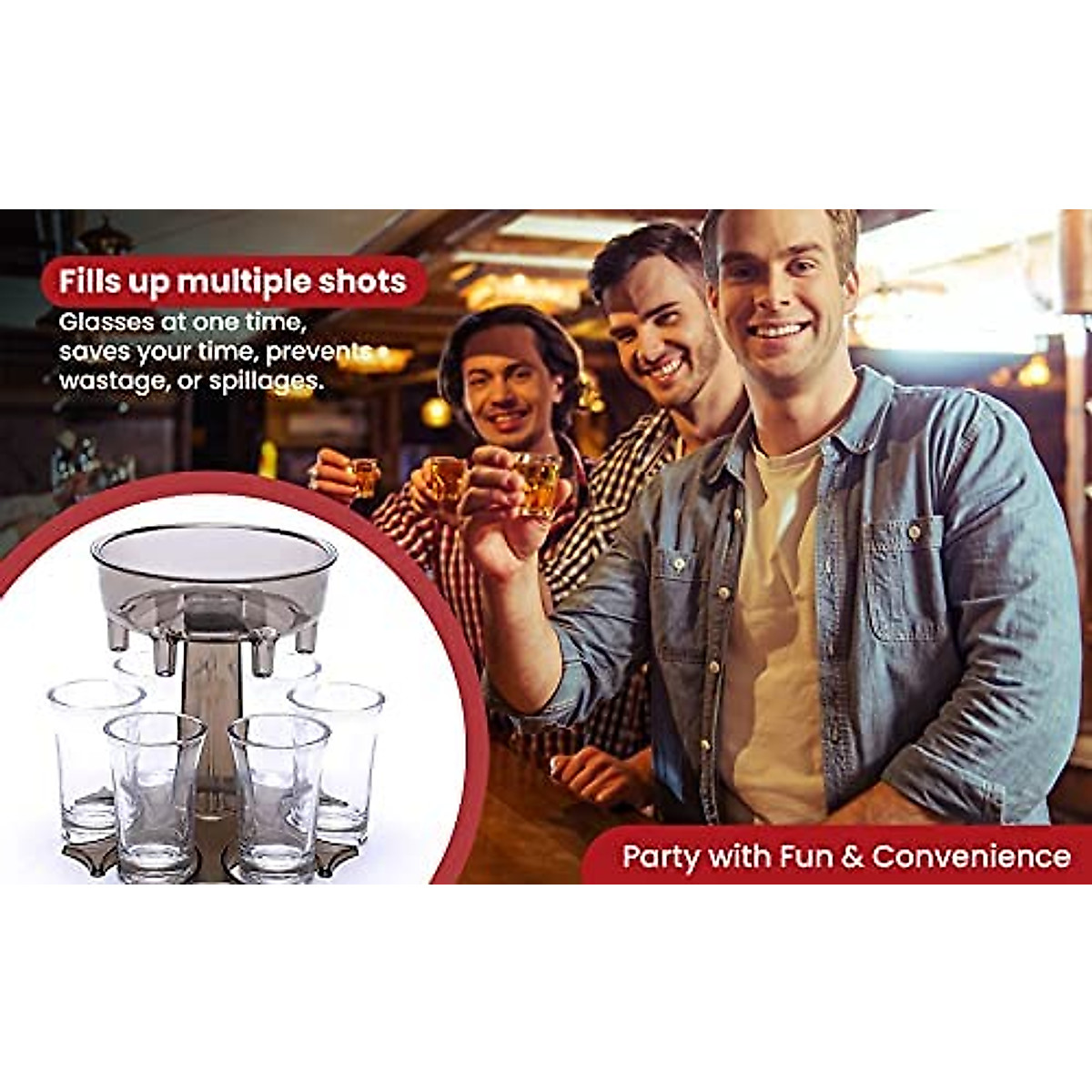 Mixt Shots 6 Shot Glass Dispenser and Holder, Multiple Shot Pourer for Cocktail, Wine and Juice, Party Drink and Beverage Dispenser for Filling Liquids (13x13x12.5 cm, Transparent)