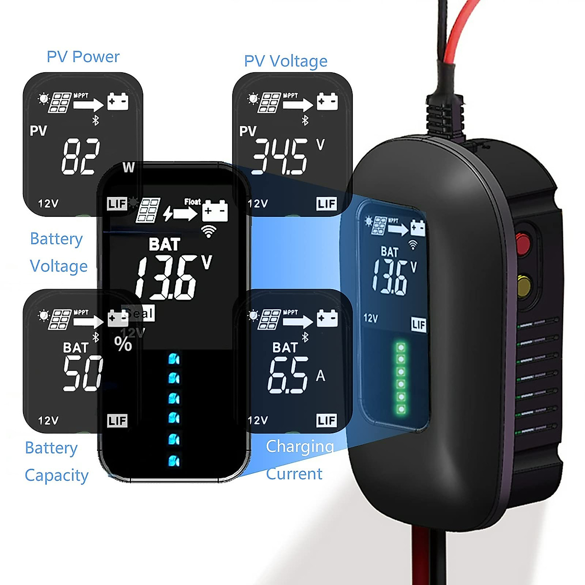 Beleeb MPPT Bluetooth Solar Charge Controller 12V 10 Amp, Voltage Adjustable Solar Panel Regulator with APP for Sealed Flooded Gel AGM Lithium LiFePO4 User-Customized Battery Charging