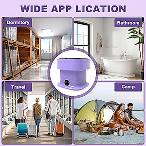 13L Mini Washing Machine, Small Portable Washer with Spin Dryer, Collapsible Luandry Washer, Foldable Compact Lavadora Portatil for Baby Clothes, Underwear, Travel, Camping, Apartments, Purple