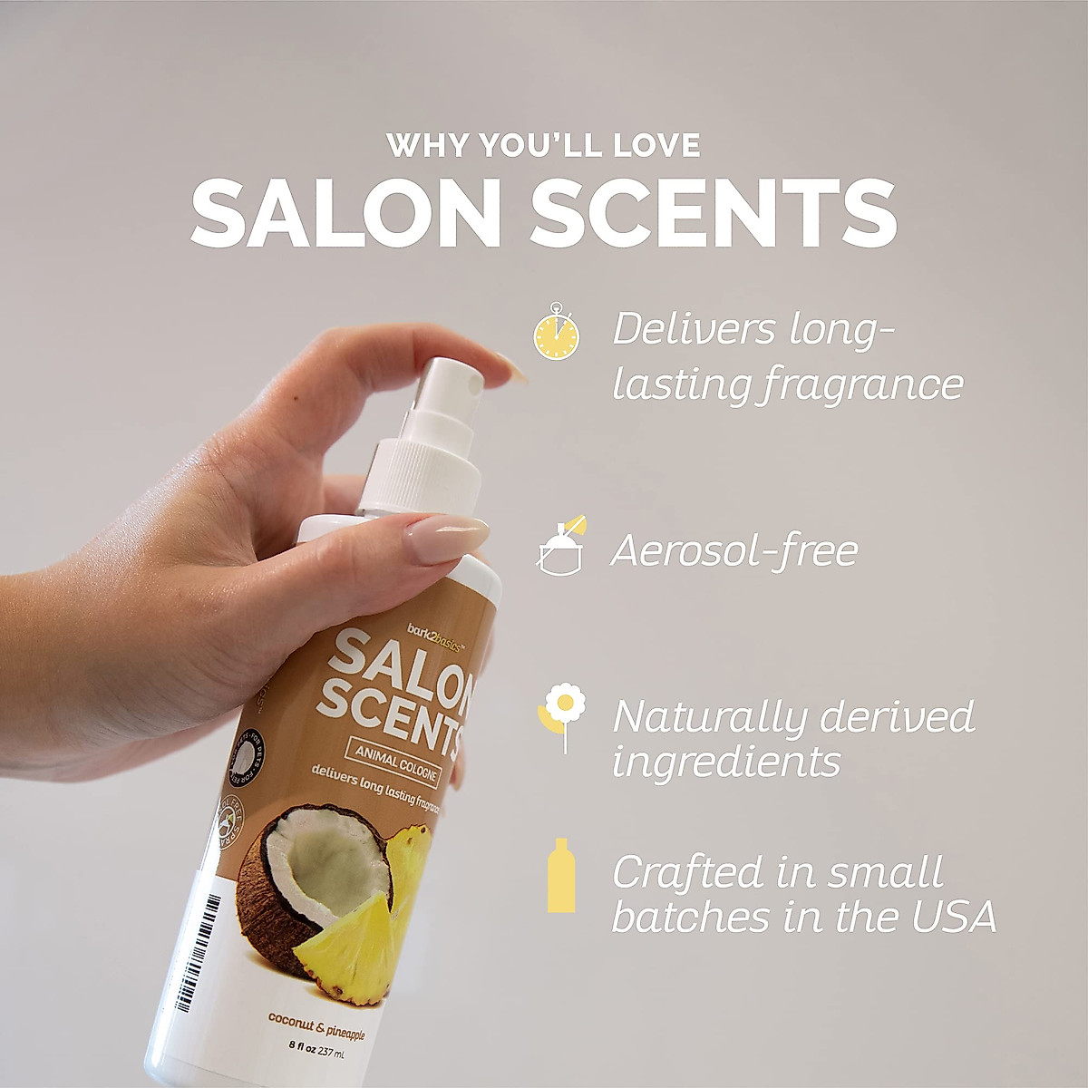 Bark2Basics Salon Scents Pet Grooming Cologne - 8 oz, Natural Professional Groomer Perfume for Dogs and Cat, Long Lasting, Deodorizing, (Citrus and Pomegranate)