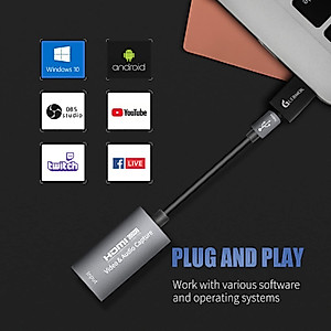 Guermok Video Capture Card, USB 3.0 HDMI to USB C Capture Card, 4K 1080P60FPS Capture Devices for Gaming Live Streaming Video Recorder, for Windows Mac OS System PS4/5 Switch Xbox Steam OBS