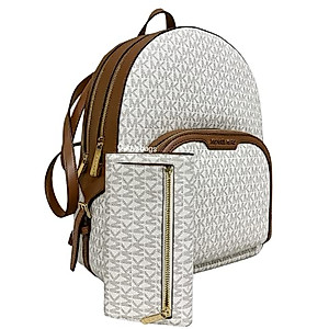 Michael Kors Jaycee Large Backpack School Bag Bundled with Michael Kors Jet Set Travel Large Trifold Wallet MK Signature (Vanilla MK)
