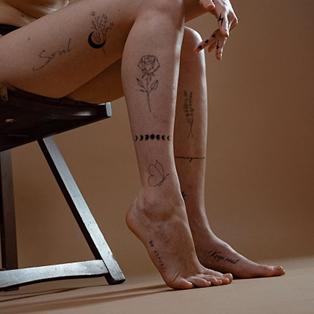 Realistic Temporary Tattoos for Women - 60 Sheets Tiny Small Removable Adult Fake Tattoos,185 Pcs Minimalist Waterproof Inspirational Quotes Words Wild Flower Floral Bouquet Adults Tattoo Stickers