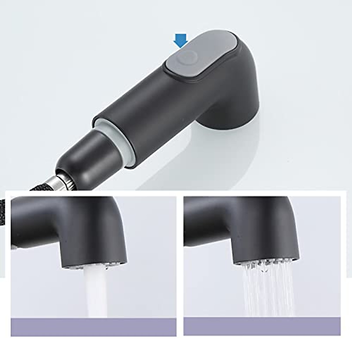 3 Way Kitchen Taps with Pull Out Spray, Kitchen Faucet Brass 360° Rotation Hot and Cold Water Multifunction 3 in 1 Kitchen Water Filter Faucet Black-B