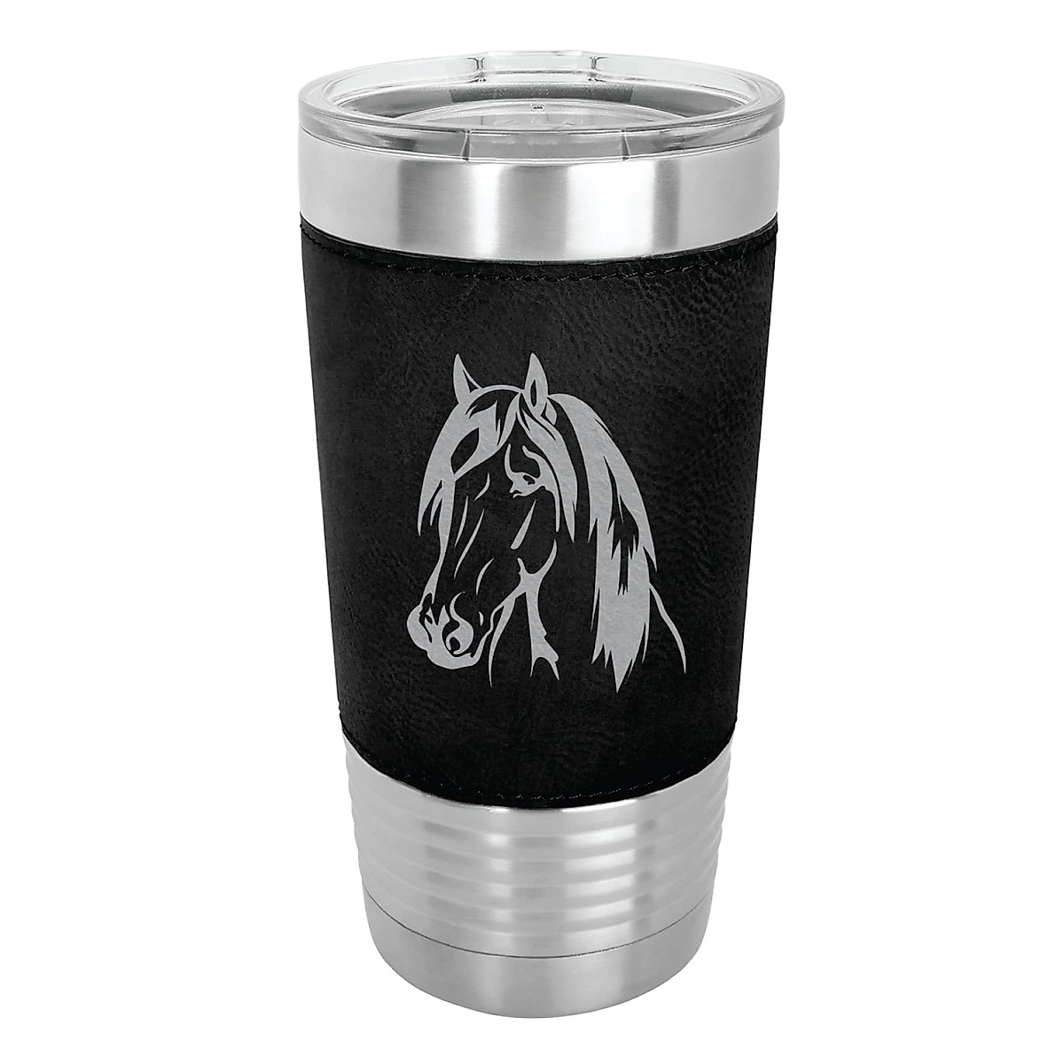 LaserGram 20oz Vacuum Insulated Tumbler Mug, Horse Head 1, (Faux Leather, black)