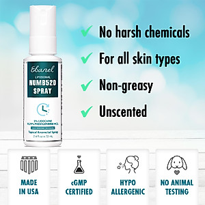 Ebanel 5% Lidocaine Spray Pain Relief Numb520 Burn Itch Relief Numbing Spray for Skin, Topical Anesthetic Postpartum Hemorrhoid Treatment with Phenylephrine for Local and Anorectal Uses