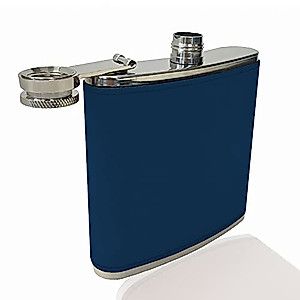 Faux Leather Flask, Motorcycle, Personalized Engraving Included (Dark Blue)