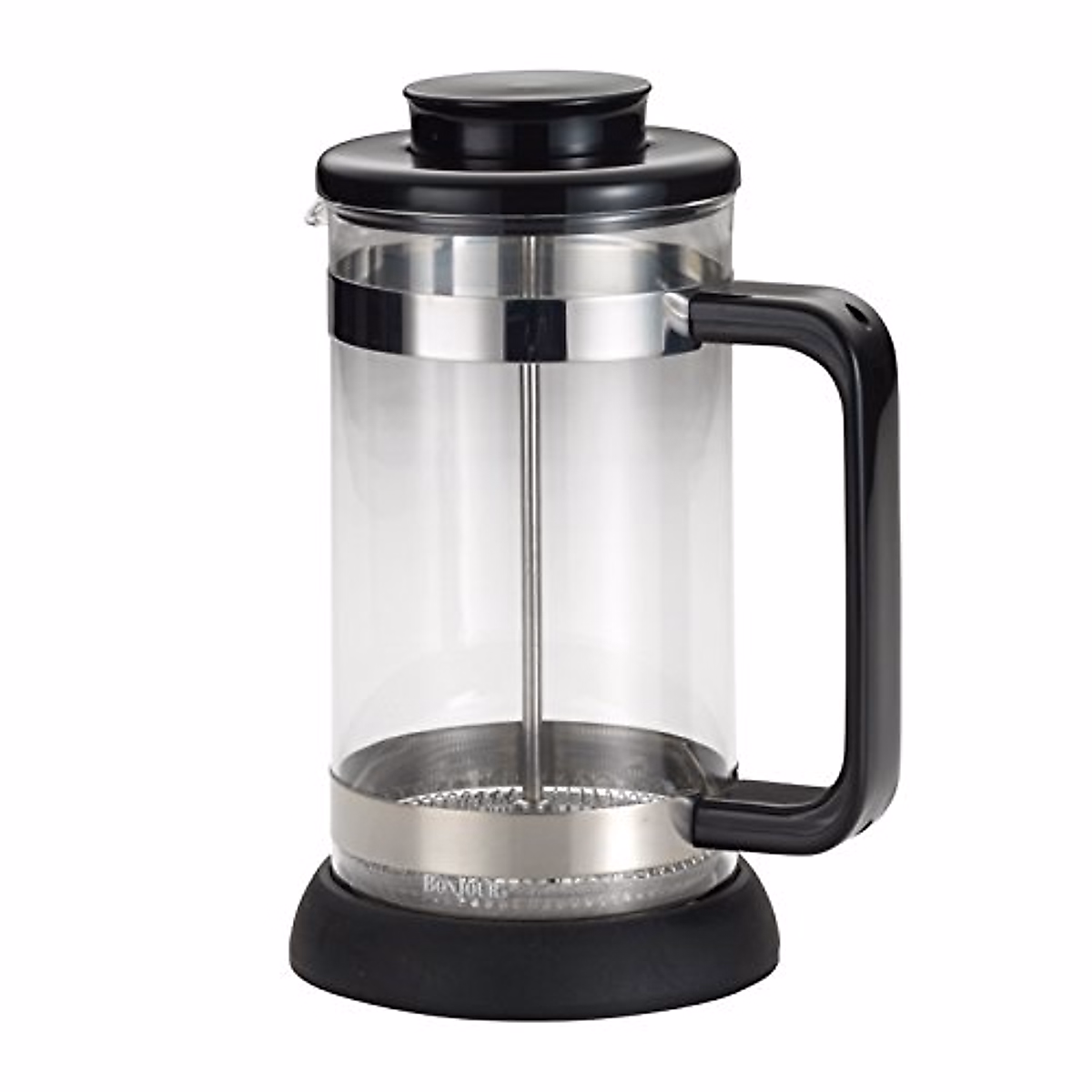 BonJour Coffee Borosilicate Glass French Press with Coaster & Scoop, 33.8-Ounce, Riviera, Black