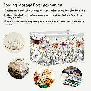 xigua Colorful Wildflowers Square Storage Basket,Collapsible Sturdy Fabric Storage Basket Cube W/Handles for Clothes Toy Closet(2 pcs)
