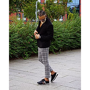 AX BOXING Mens Lace Up PU Leather Sneakers - Breathable and Comfortable Casual Walking Shoes(Black, Size_10)