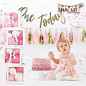 Sharlity Baby Boxes with Letters for Shower, 4 Pcs Balloon 16 Gender Reveal Decorations, Birthday Party Decorations (White)