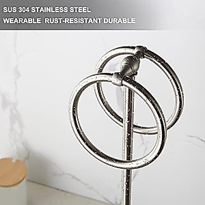 ZHKD 304 Stainless Steel Towel Rack Holder Stand with 2 Hanging Rings for Bathroom Vanity Countertops - Space Saving Hand Towel Holder,Chrome