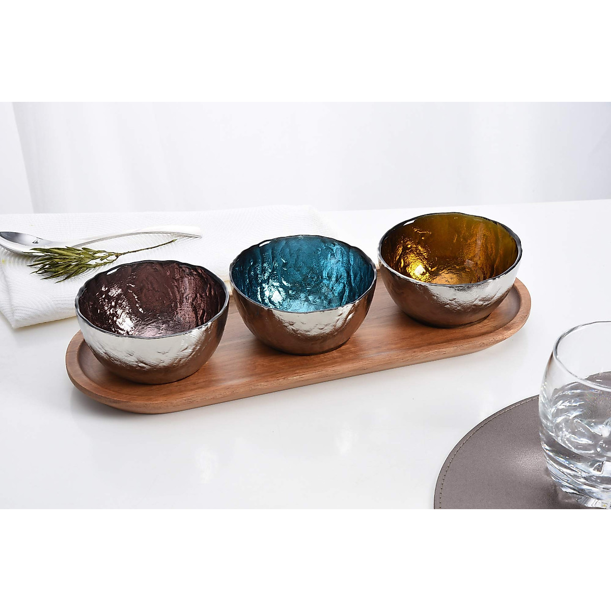 Pampa Bay Let's Entertain Set of 3 Colored Glass Bowls & Tray