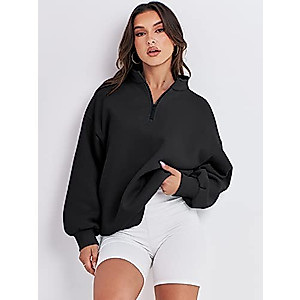 ANRABESS Womens Oversized Hoodies Half Zip Pullover Long Sleeve Sweatshirts Quarter Zip Sweaters Trendy Outfits Teen Girls Fall Lightweight Casual Loose Y2K Tops Clothes 1018heise-XL Black