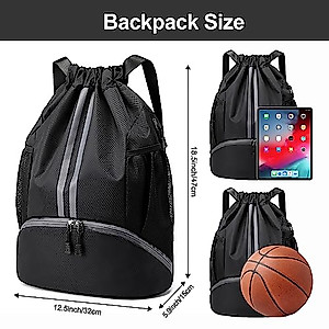 Hoedia Sports Drawstring Backpack - String Swim Gym Bag with Shoes Compartment and Wet Proof Pocket for Women&Men