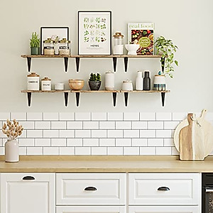 Wallniture Arras Floating Shelves for Living Room Decor, 17"x6" Wood Bookshelves, Wall Shelves for Bedroom, Office, Kitchen Set of 6 Burnt Finish