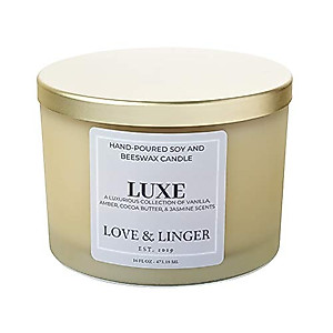 Luxury Candle | Luxe Candles | Soy & Beeswax Candles for Home | 16 oz. Large Jar 3 Wick Candle | Unique Candles | Candle Gift for Women | Bridesmaid Candle Gift