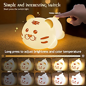 QANYI Christmas Gift Tiger Lamp, Silicone Color Changing Tiger Desk Nightlight, Rechargeable Nursery Table Lamp with Timer and Remote Control, Gift for Toddler Baby Girls Boys Children Bedroom