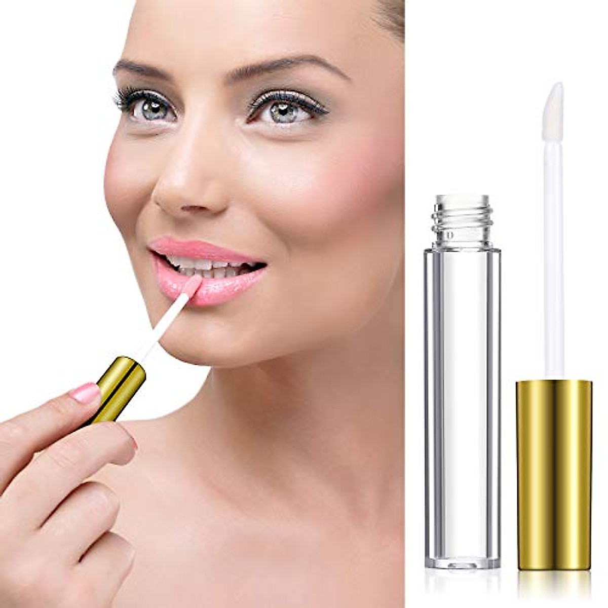 Patelai 40 Pieces Empty Lip Gloss Tubes Containers Clear Lip Balm Bottle with Rubber Stopper and 2 Pieces Funnels for Women DIY Makeup Lip Samples(10 ml,Gold, Rose Gold, Black, Silver)