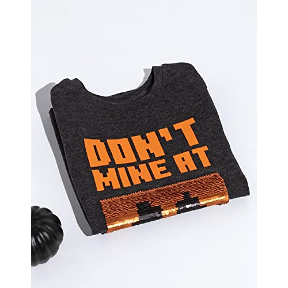 Minecraft Boys Halloween T-Shirt | Kids Dark Grey Flip Sequin Pumpkin Creeper Villains Tee | Skeleton Seasonal Costume Top