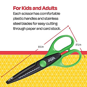 School Smart Paper Edger Scissors, 6-1/2 x 2-1/2 Inches, Assorted Colors, Set of 24