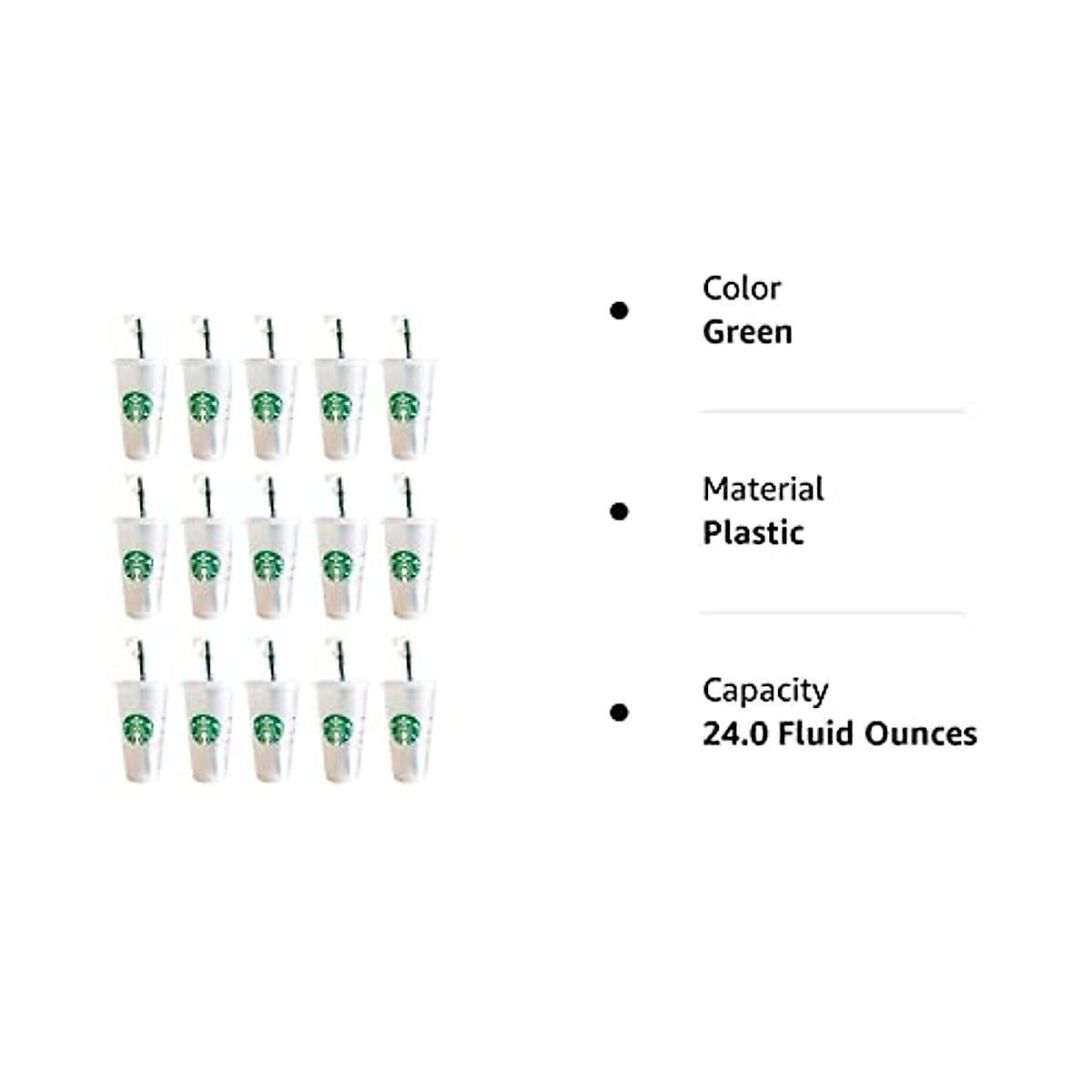 Starbucks 15 Pack Bundle - Reusable Frosted 24 oz Cold Cup with Lid and Green Straw w/Stopper